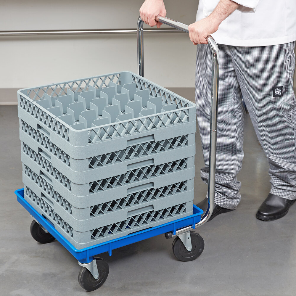 Vollrath Traex® 21" x 21" Blue Rack Dolly with 30" Chrome-Plated Handle
