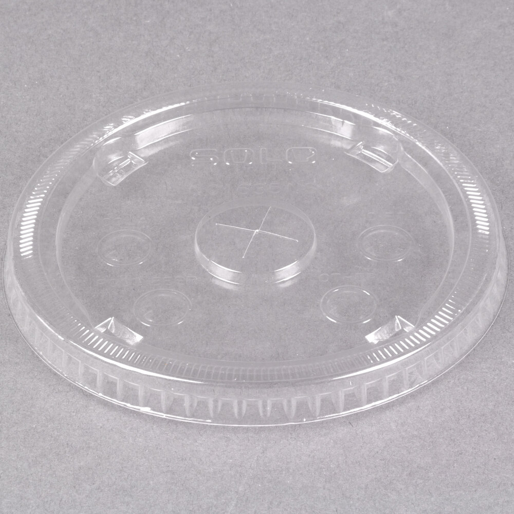 Solo 635NS 28-32 oz. Clear Flat Plastic Lid with Straw Slot and ...
