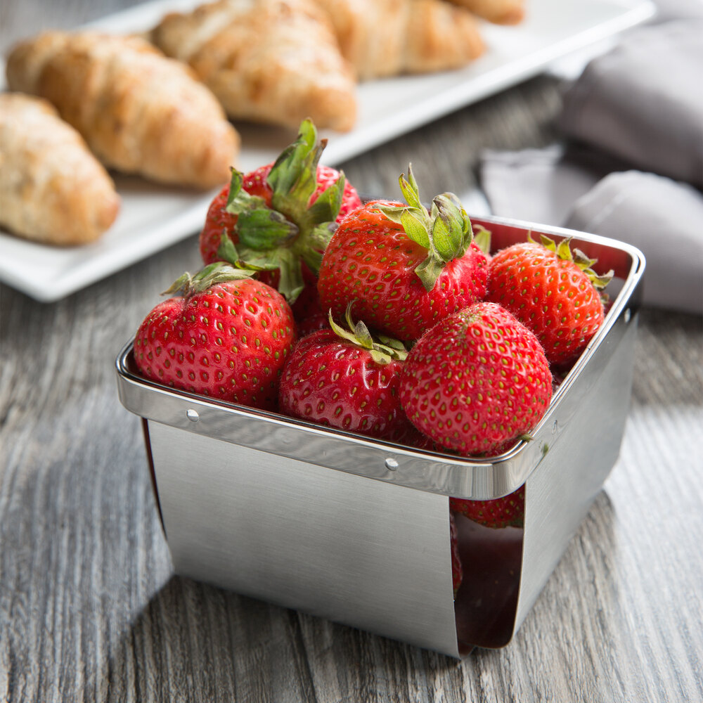 Clipper Mill by GET 4-80828 4 1/2" Stainless Steel Square Berry Basket