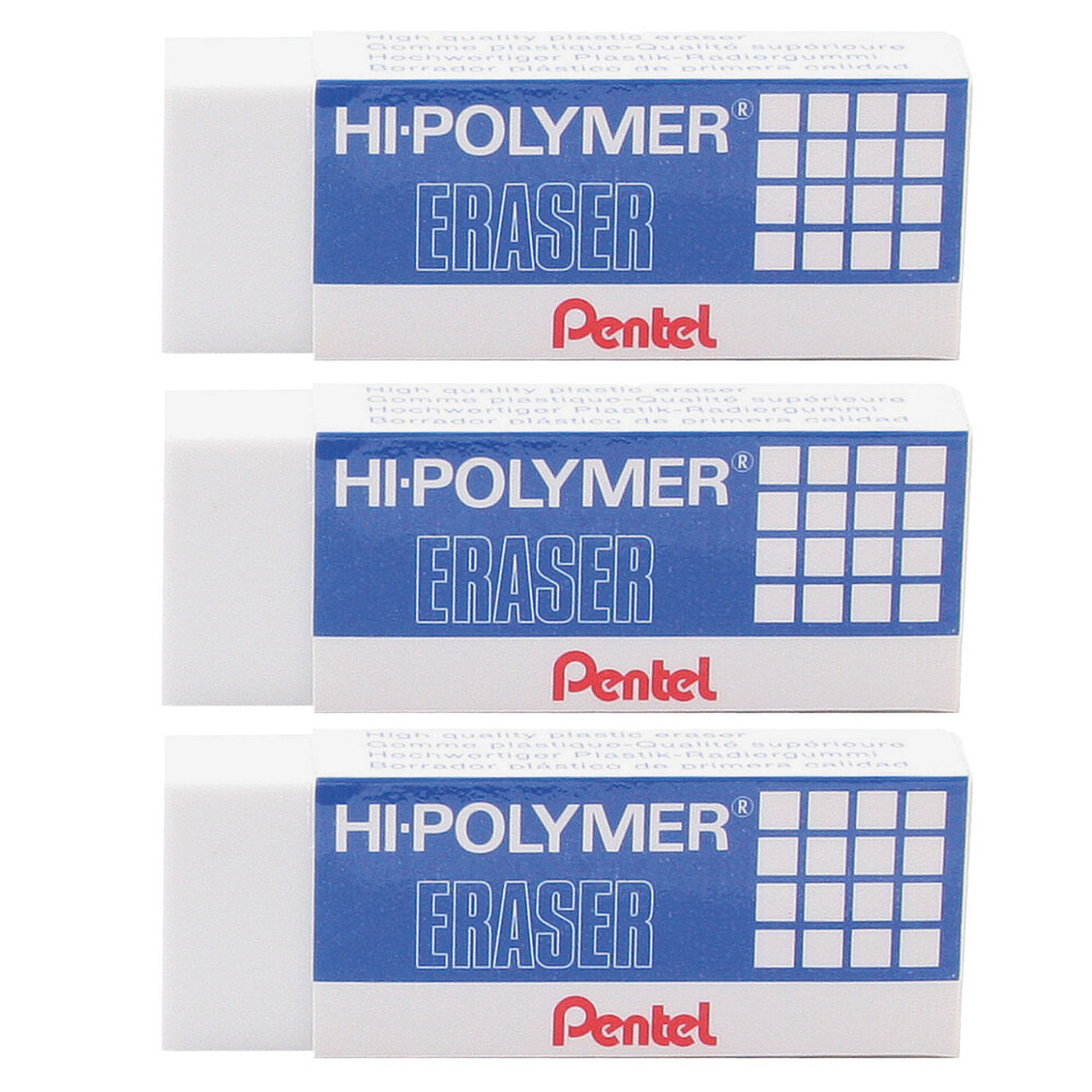 Pentel ZEH10BP3K6 White Hi-Polymer Block Eraser - 3/Pack