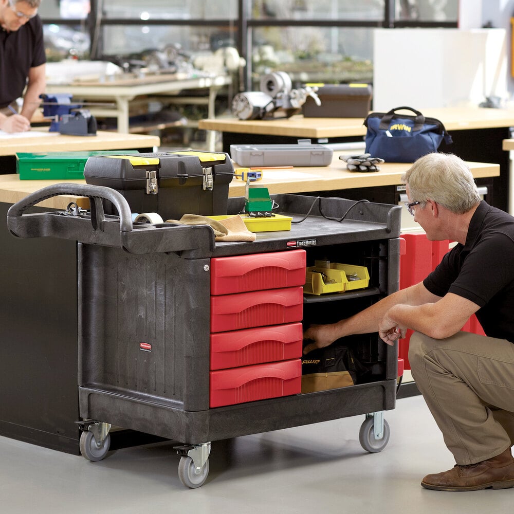 Rubbermaid FG453388BLA TradeMaster 49" x 26 3/16" Black Cart with 4 ...