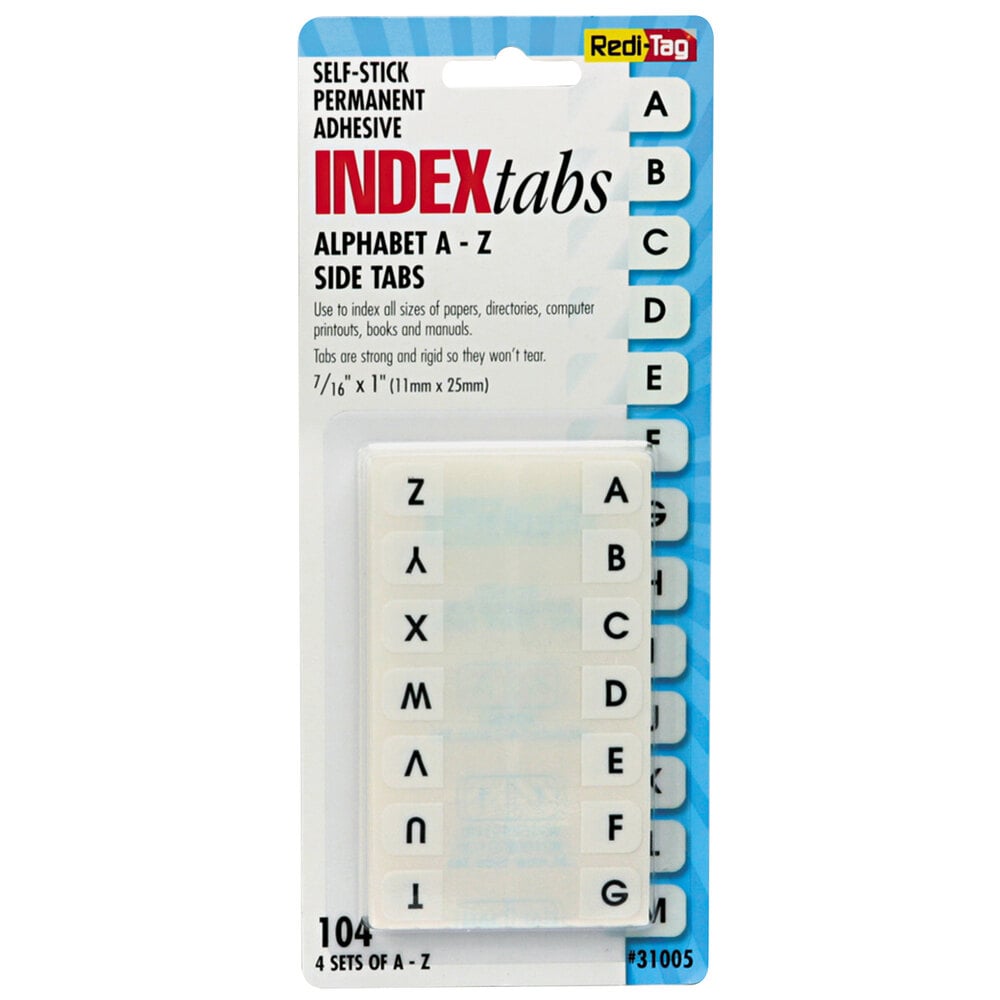 Redi-Tag 31005 1" White Letters A-Z Side-Mount Plastic Index Tabs - 104 ...