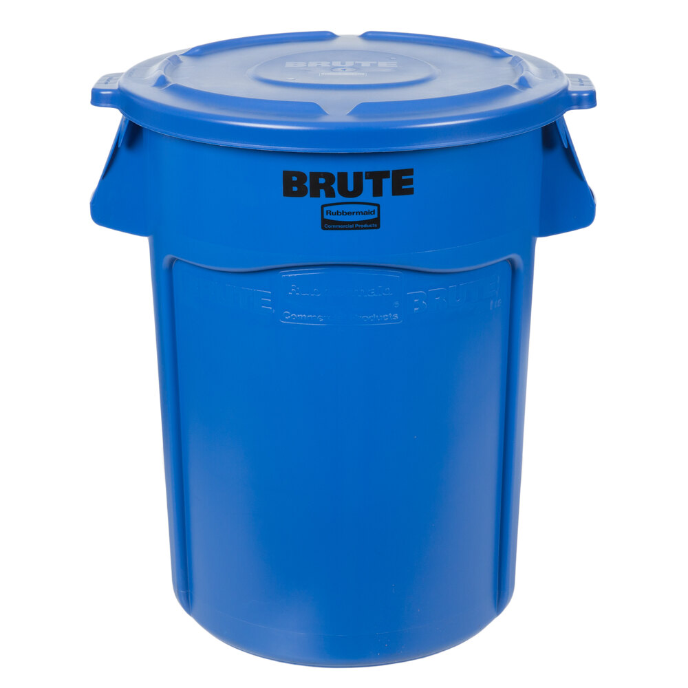 Rubbermaid BRUTE 44 Gallon Blue Round Trash Can and Lid