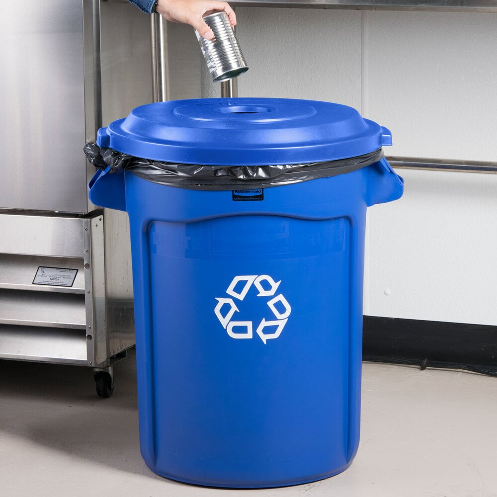 Rubbermaid BRUTE 32 Gallon Blue Round Recycling Can and Round Recycling ...