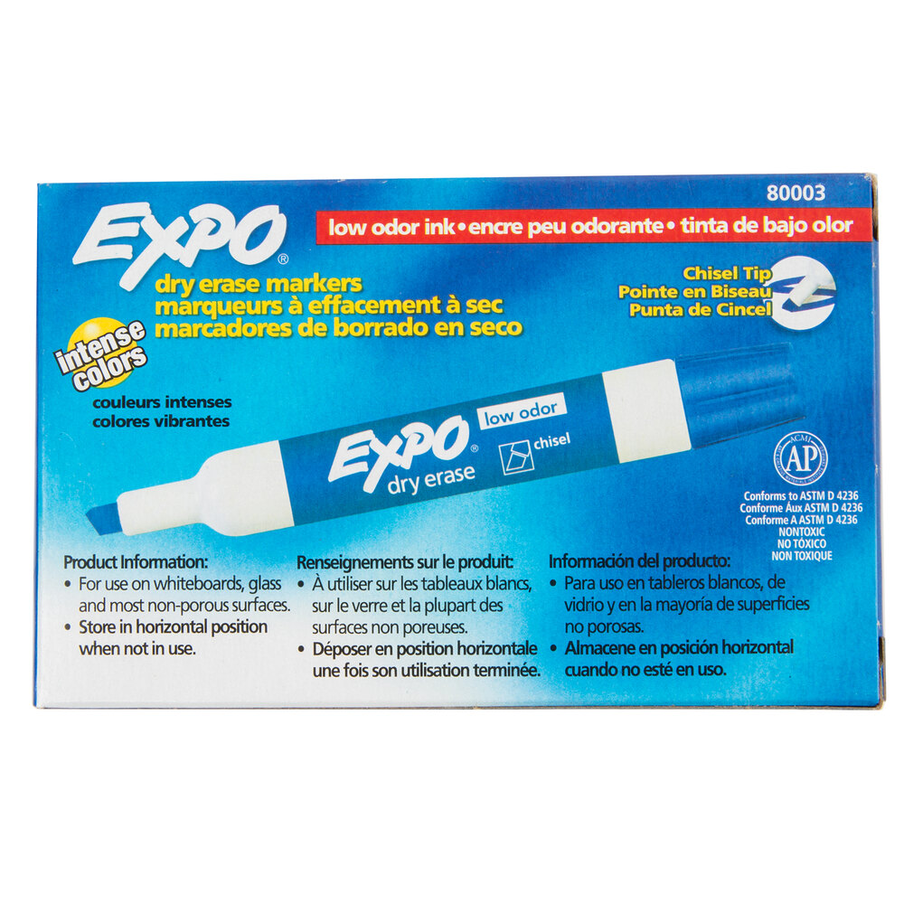 Expo 80003 Blue Low-Odor Chisel Tip Dry Erase Marker - 12/Pack