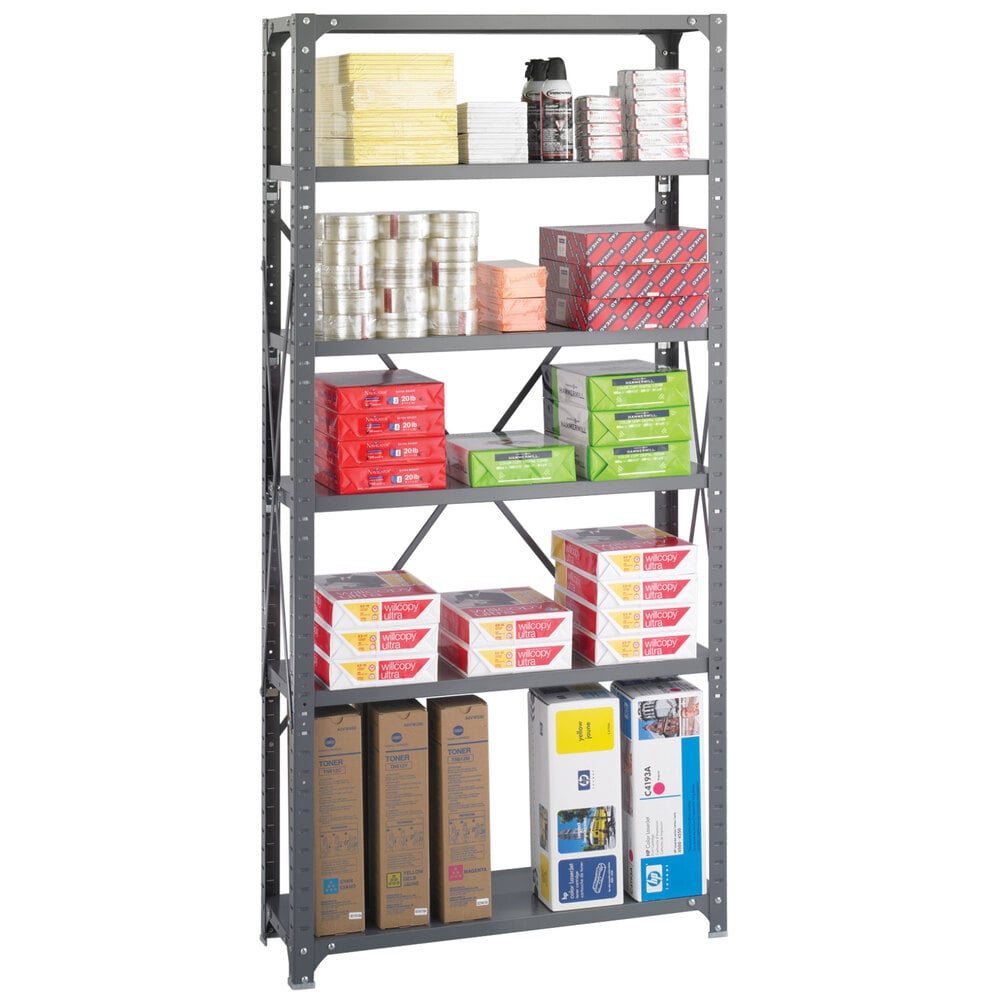 Safco 6268 Dark Gray 5 Shelf Commercial Steel Shelving Unit - 36" x 12 ...