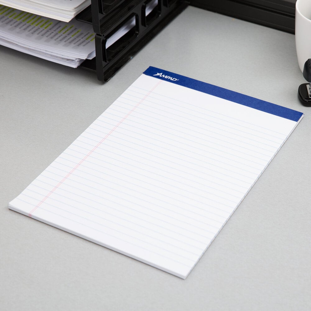 Ampad 20-320 8 1/2" x 11 3/4" Wide Ruled White Perforated Writing Pad ...