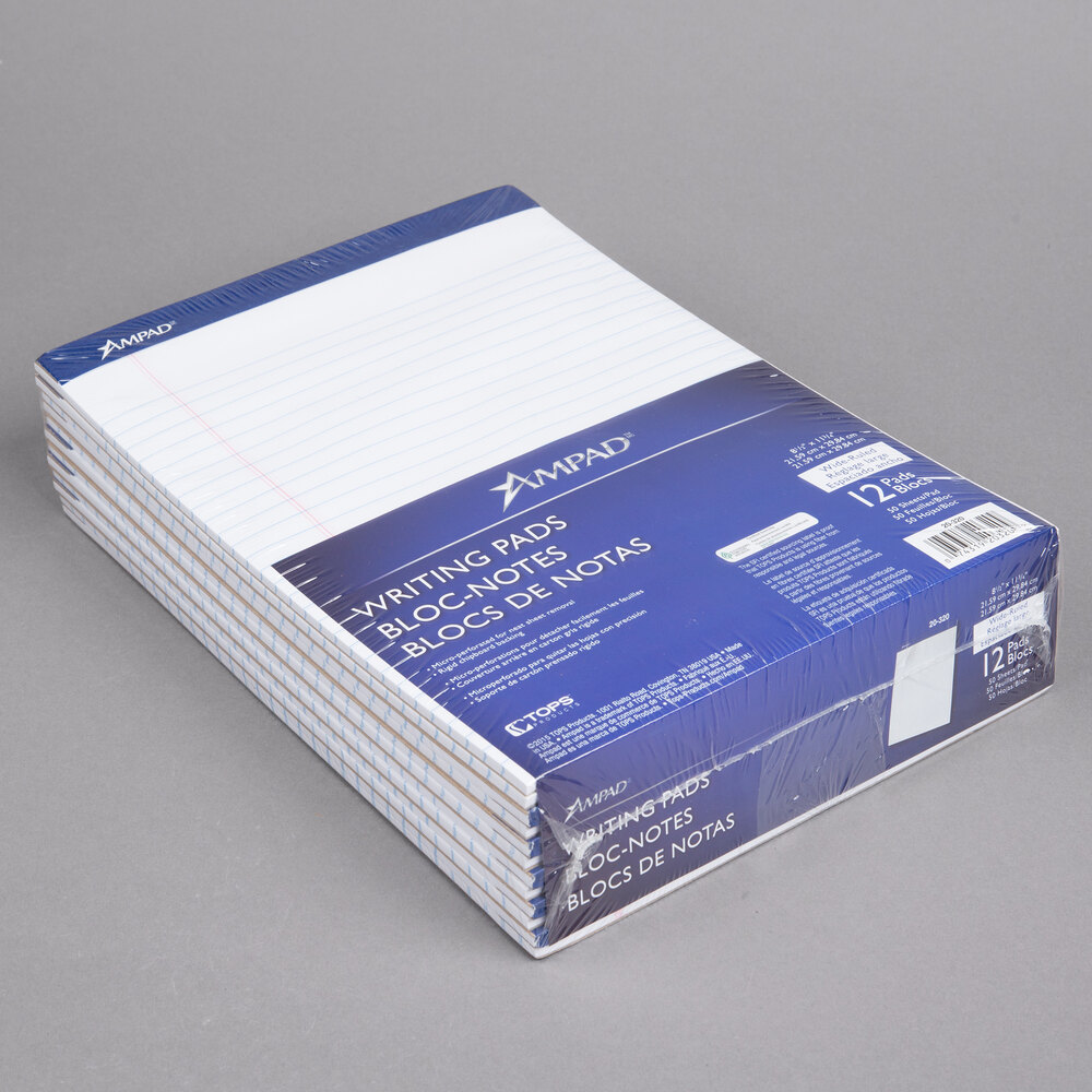 Ampad 20-320 8 1/2" x 11 3/4" Wide Ruled White Perforated Writing Pad ...