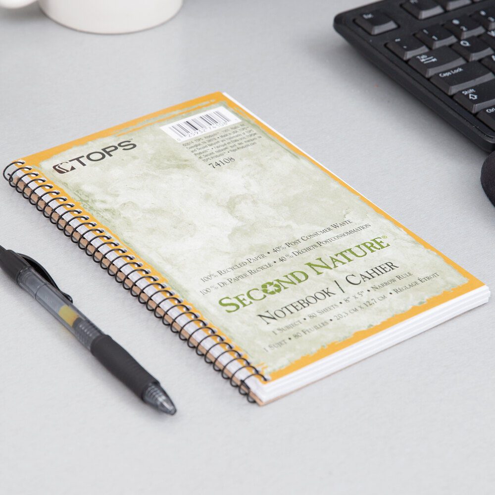 tops-74108-second-nature-5-x-8-narrow-ruled-white-perforated-wirebound-notebook-with-green