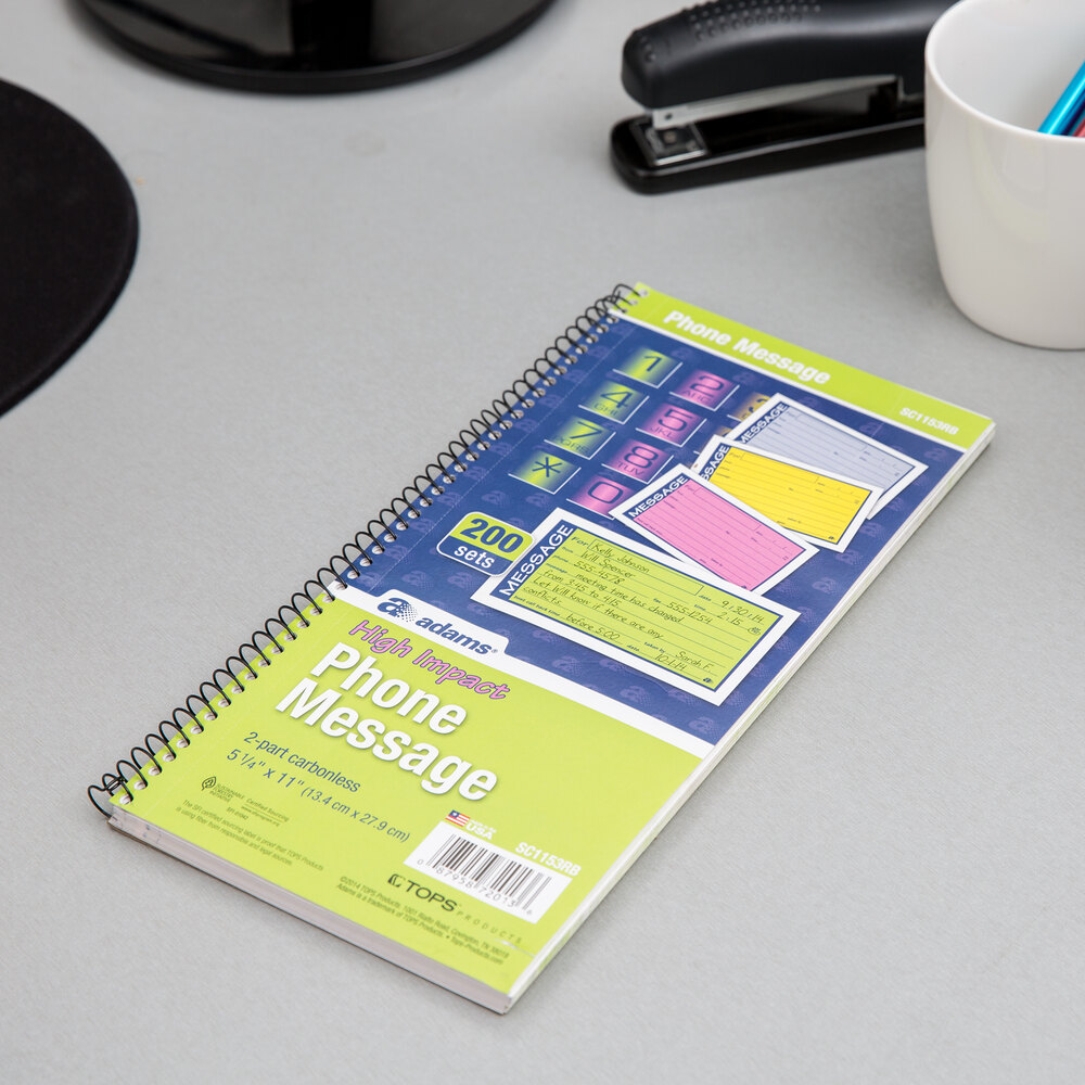 Adams SC1153RB 2-Part Carbonless Wire Bound Phone Message Book with 200 ...