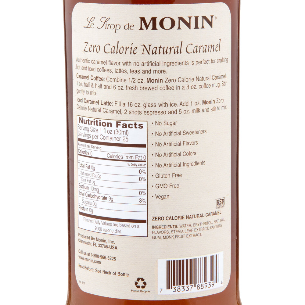 Monin 750 mL Zero Calorie Natural Caramel Flavoring Syrup