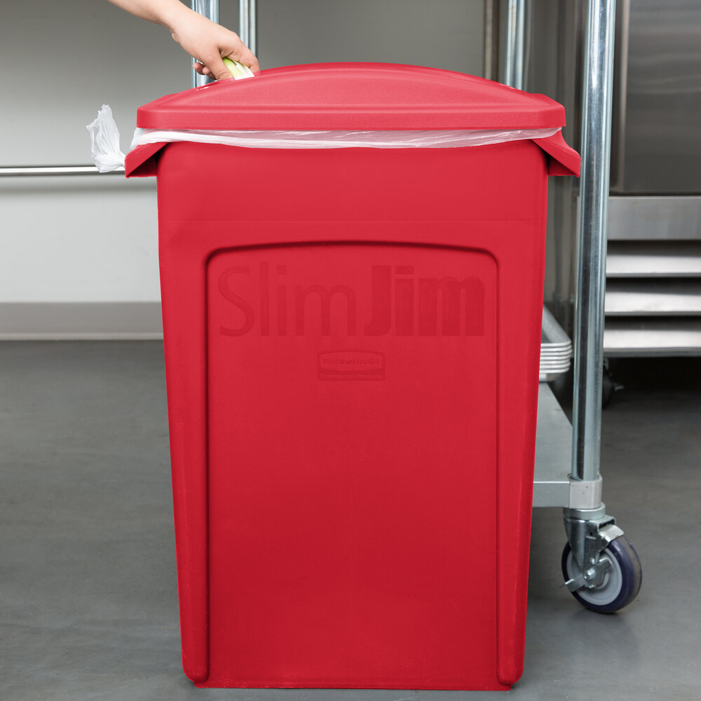 Rubbermaid Slim Jim 23 Gallon Red Rectangular Trash Can with 2 Hole Lid