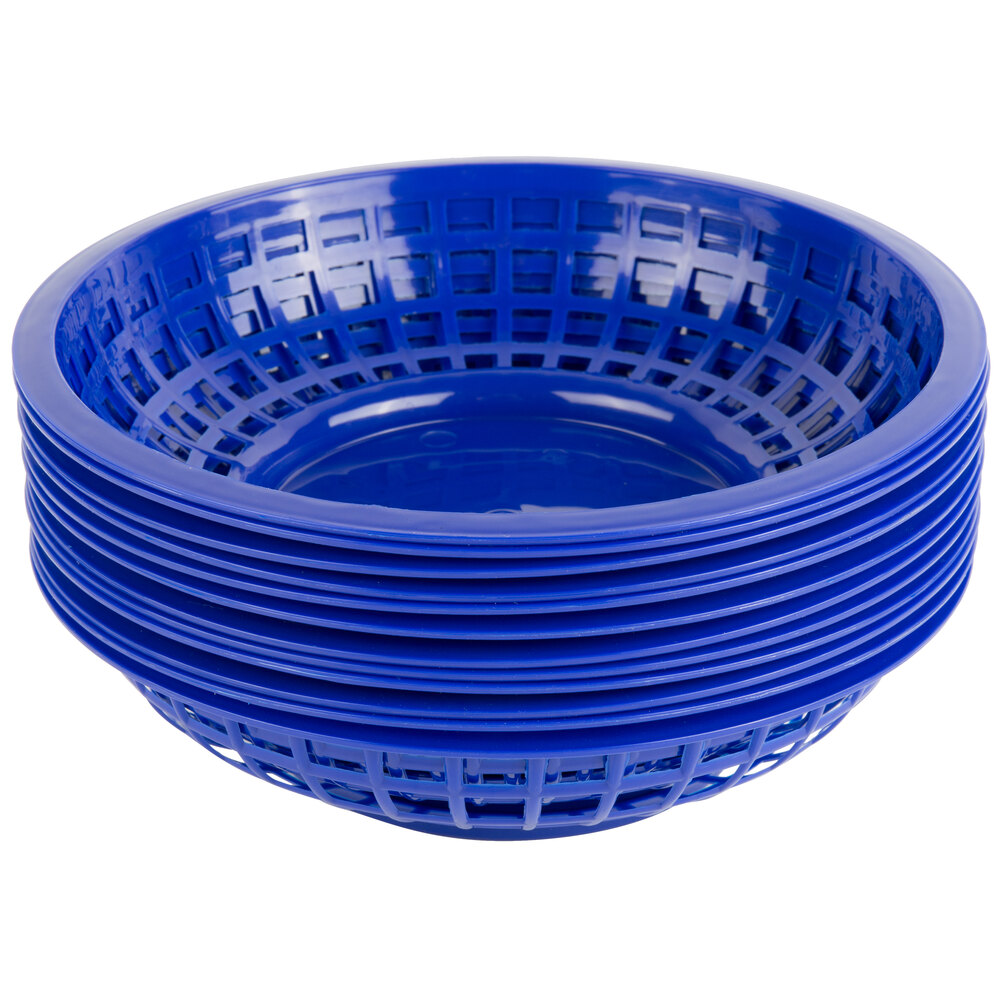 Choice 8" x 2" Round Blue Plastic Fast Food Basket - 12/Pack
