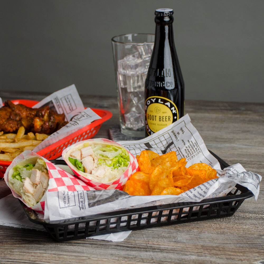 Choice 12" x 8 1/2" x 1 1/2" Black Rectangular Plastic Fast Food Basket ...