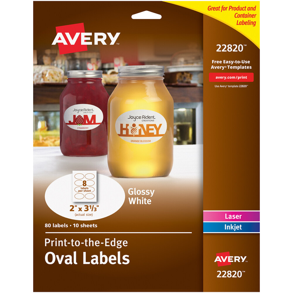 Avery 22820 Easy Peel 2" x 3 1/3" True Print White Glossy Oval Print-to ...