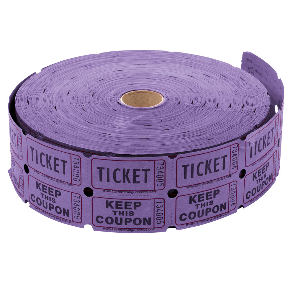 Carnival King Purple 2-Part Raffle Tickets - 2000/Roll