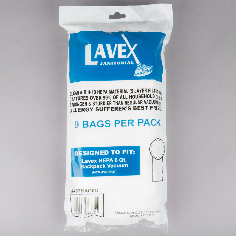 Lavex Janitorial 6 Qt. HEPA Microfilter Vacuum Bag - 9/Pack