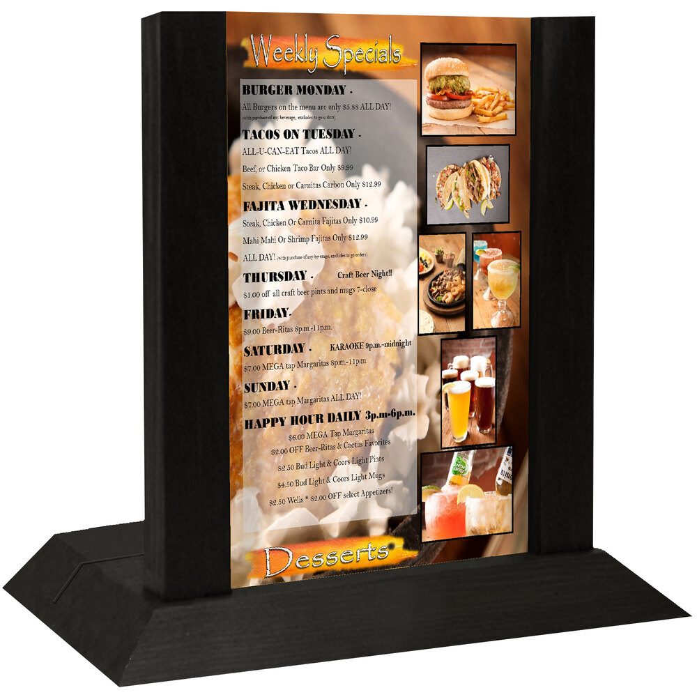 Menu Solutions WDAFR-B Black Wood Menu Holder / Tent with 5" x 7 ...