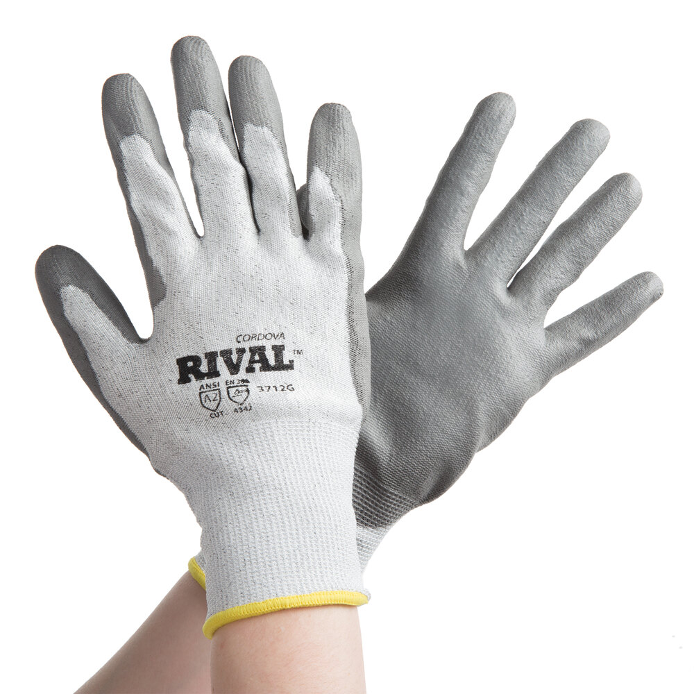 Rival Gray HPPE / Synthetic Fiber Cut Resistant Gloves with Gray Polyurethane Palm Coating ...