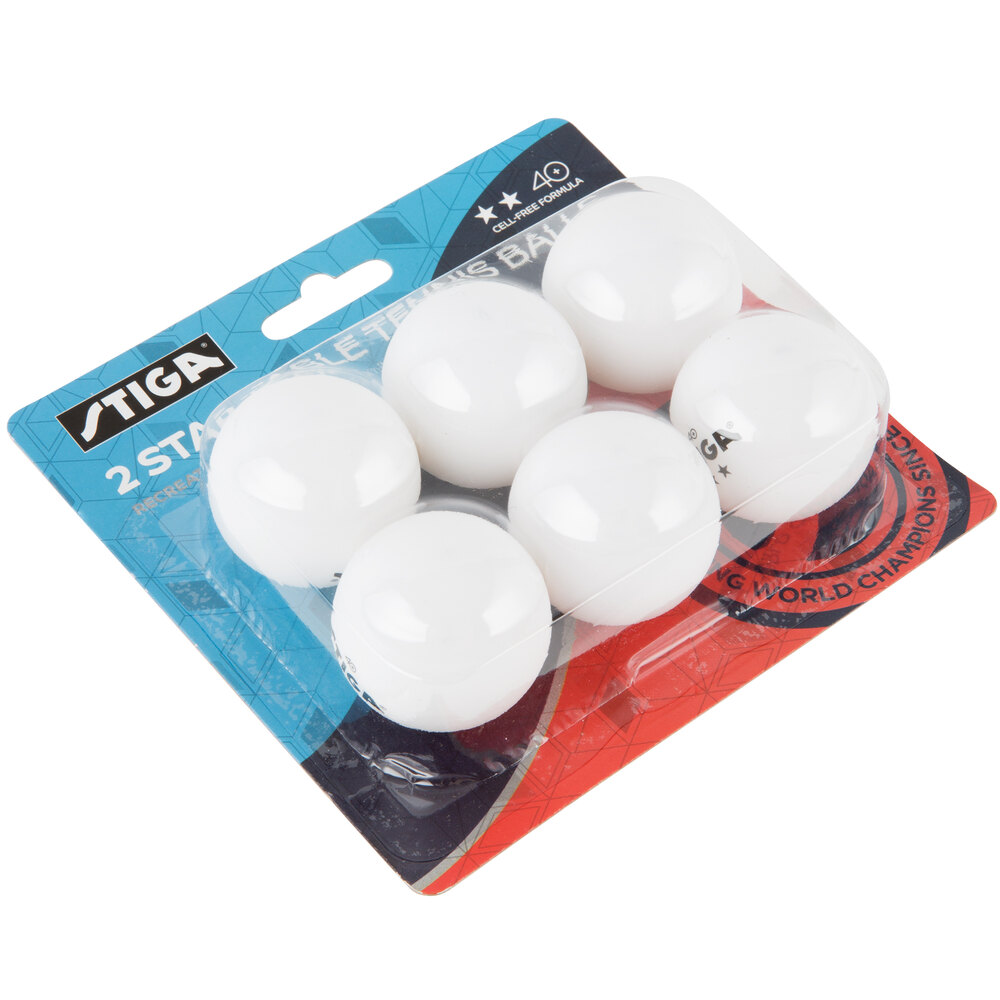 Stiga T1428 2-Star White Ping Pong Balls - 6/Pack