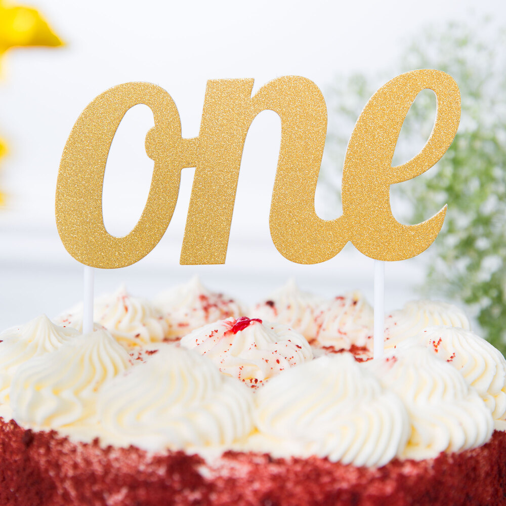 Creative Converting 324533 Gold Glitter "One" Cake Topper