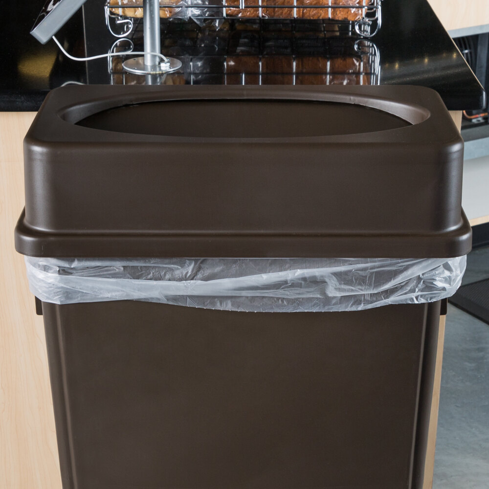 Lavex Janitorial Brown Slim Rectangular Trash Can Drop Shot Lid