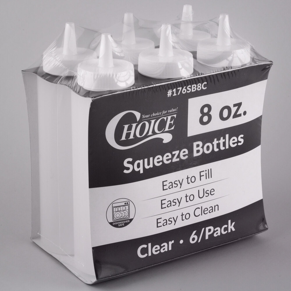 Choice 8 oz. Clear Squeeze Bottle - 6/Pack
