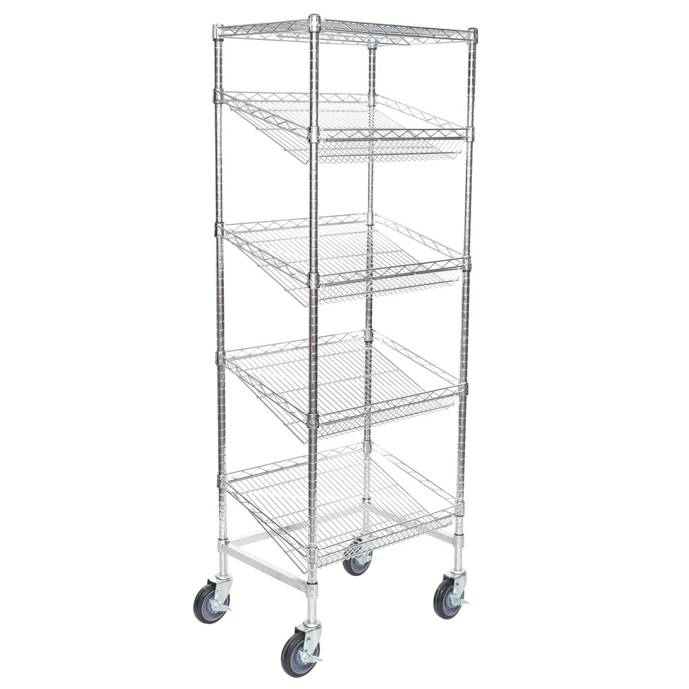 Regency Chrome 5-Shelf Angled Mobile Merchandising Rack - 18" x 24" x 69"