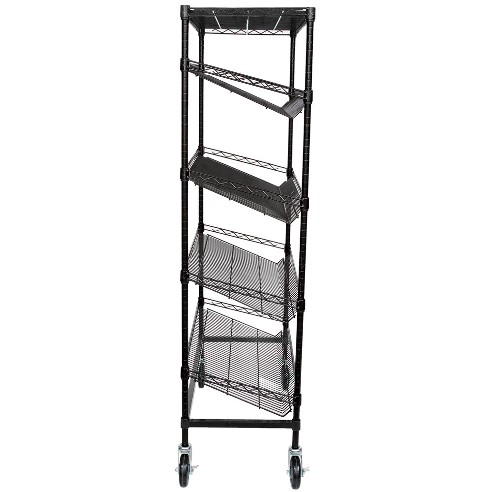 Regency Black Epoxy 5-Shelf Angled Mobile Merchandising Rack - 18" x 36 ...