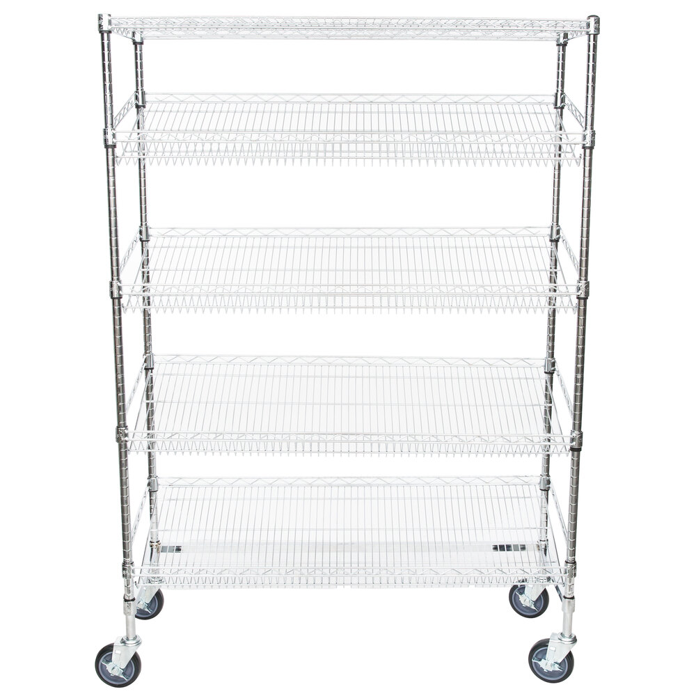 Regency Chrome 5-Shelf Angled Mobile Merchandising Rack - 18" x 48" x 69"