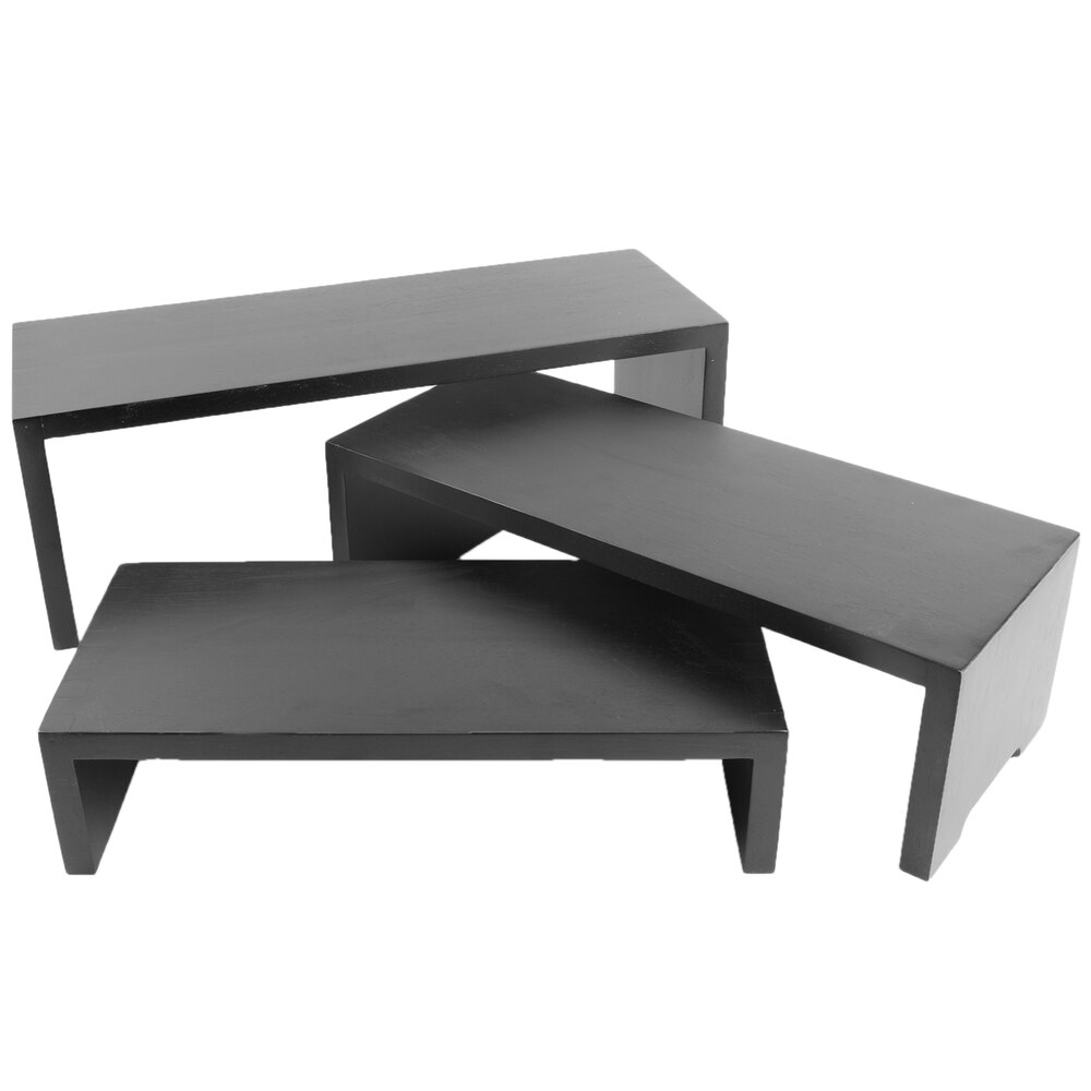 Tablecraft RBK300 Cascade Black Painted Wood 3-Piece Riser Set