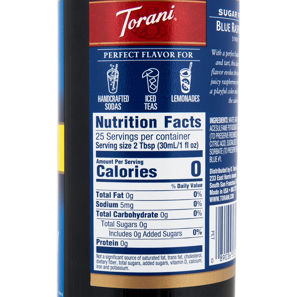 Torani 750 mL Sugar Free Blue Raspberry Flavoring Syrup