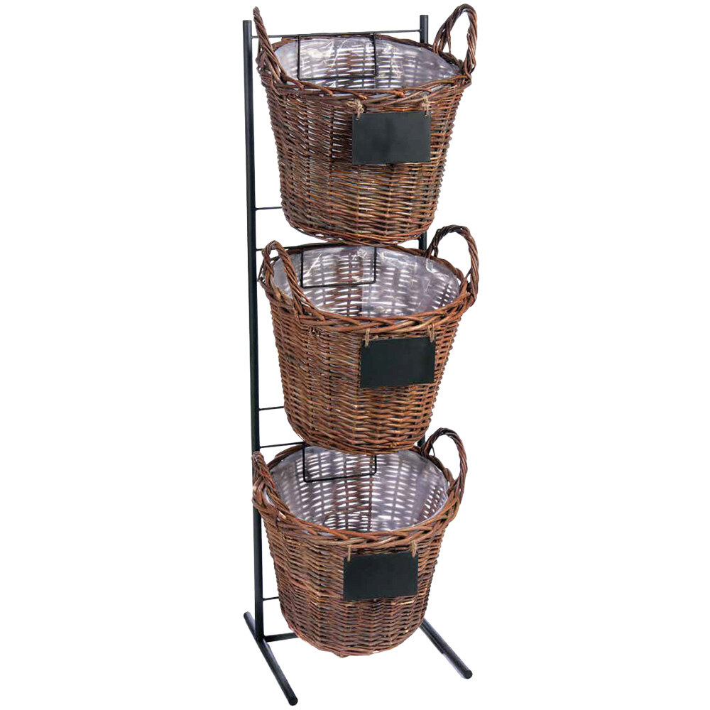 3 Tier Round Natural Wicker Display Basket Rack with Metal Signs - 13 ... 3 Tier Round Natural Wicker Display Basket Rack with Metal Signs - 13 ...