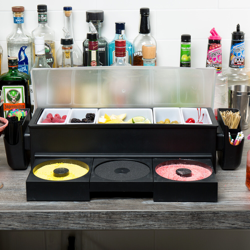 Tablecraft BCD1400 5-Compartment Condiment Bar with 5 Glass Rimming Trays