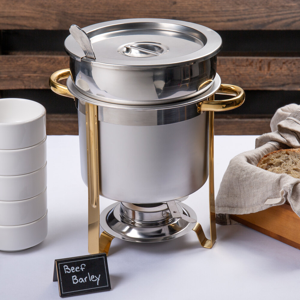 Choice Deluxe 7 Qt. Gold Accent Marmite Soup Chafer