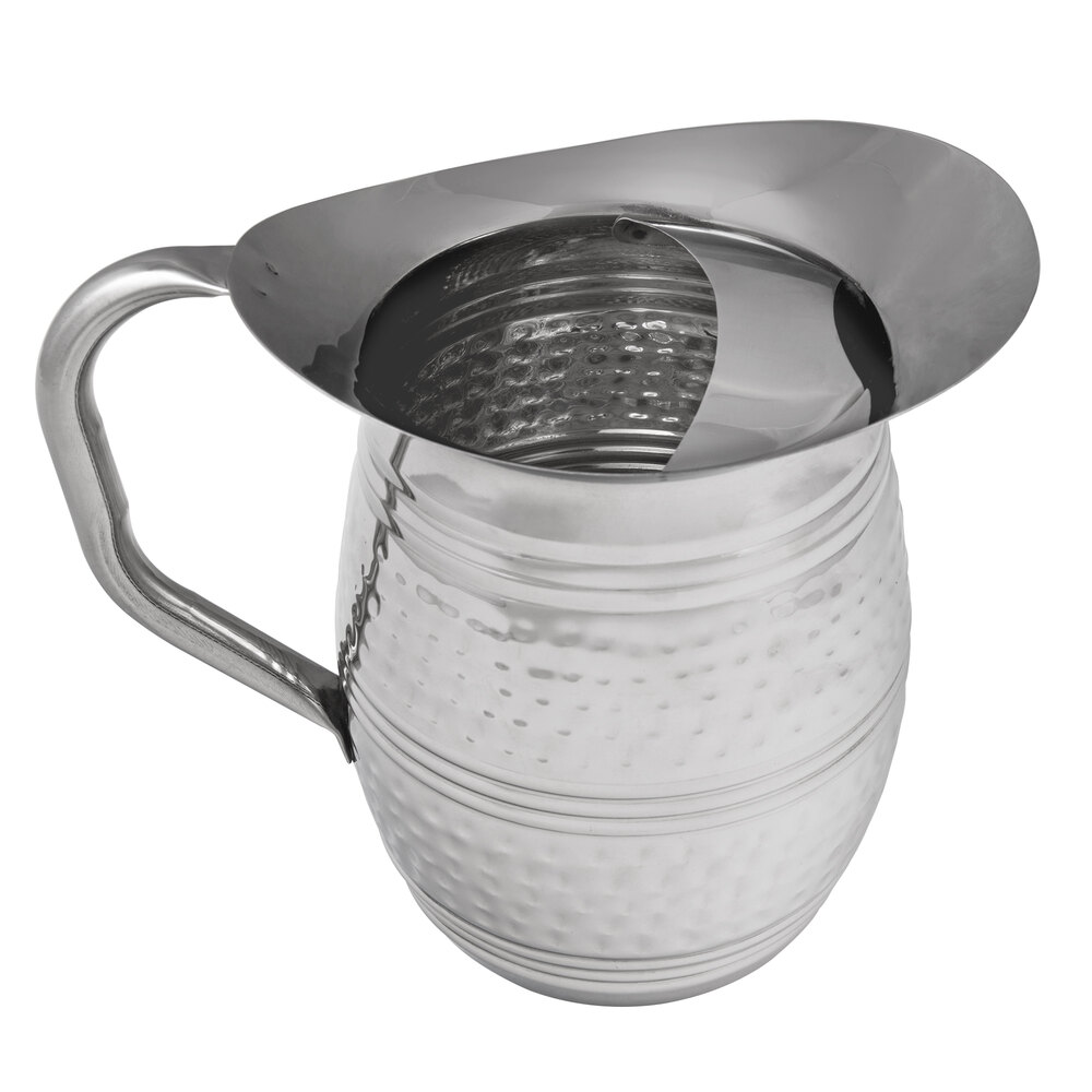 Acopa 96 oz. Hammered Stainless Steel Bell Pitcher with Ice Guard