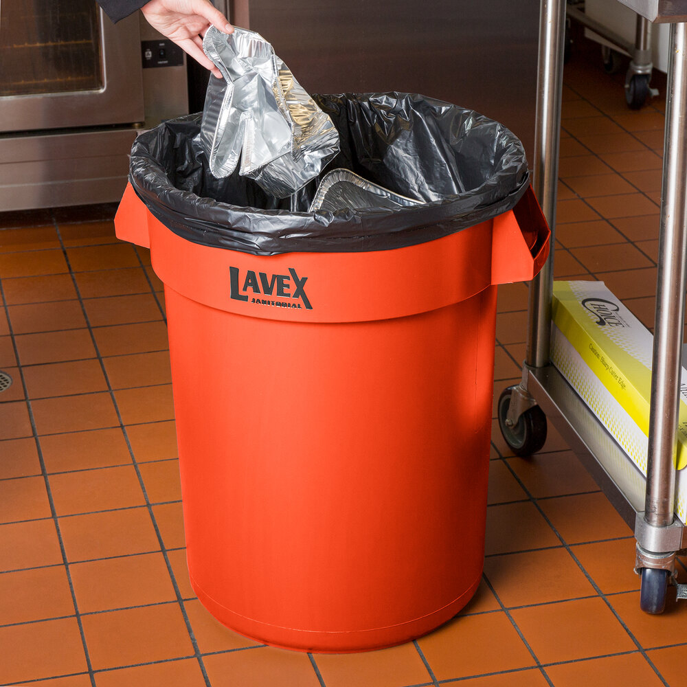 Lavex Janitorial 32 Gallon Orange Round Commercial Trash Can