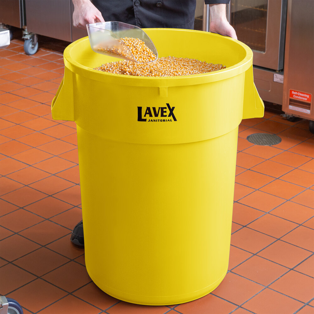 Lavex Janitorial 44 Gallon Yellow Round Commercial Trash Can