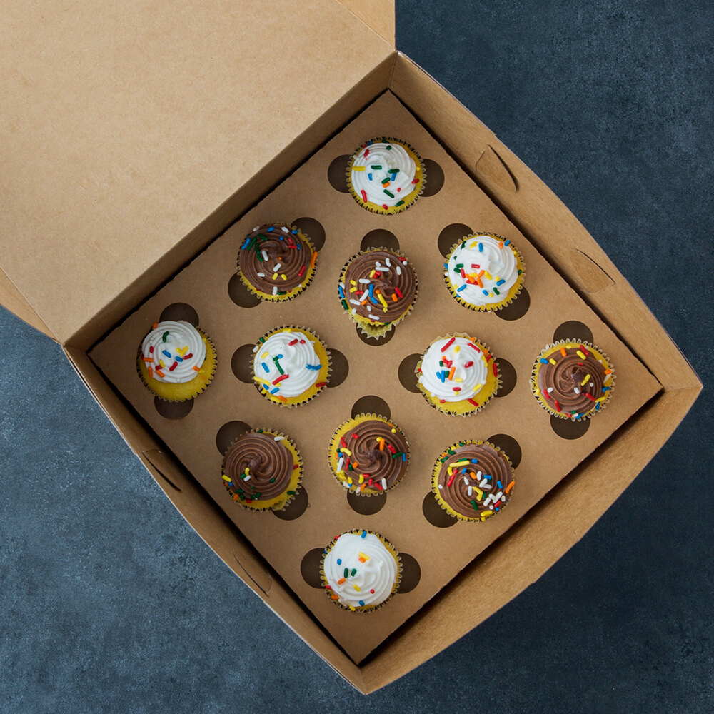 9" x 9" x 4" White Mini Cupcake / Muffin Box with 12 Slot Reversible ...