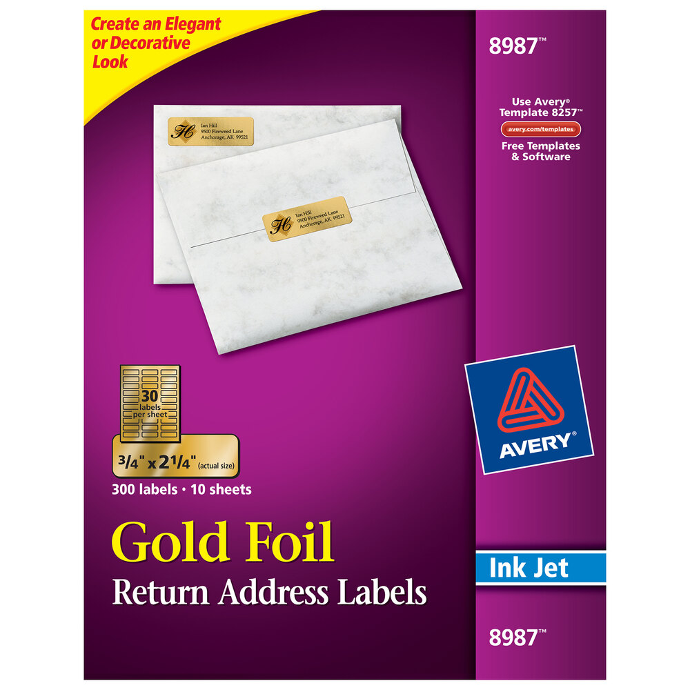 Avery 08987 3/4" x 2 1/4" Gold Rectangle Foil Return Address Labels ...