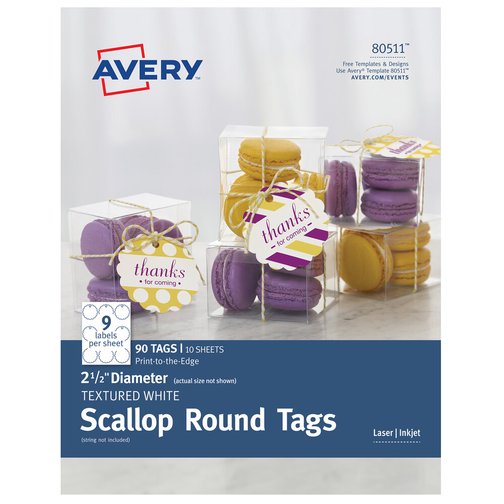 Avery 80511 2 1 2 White Textured Scallop Edge Printable Round Tag 90 
