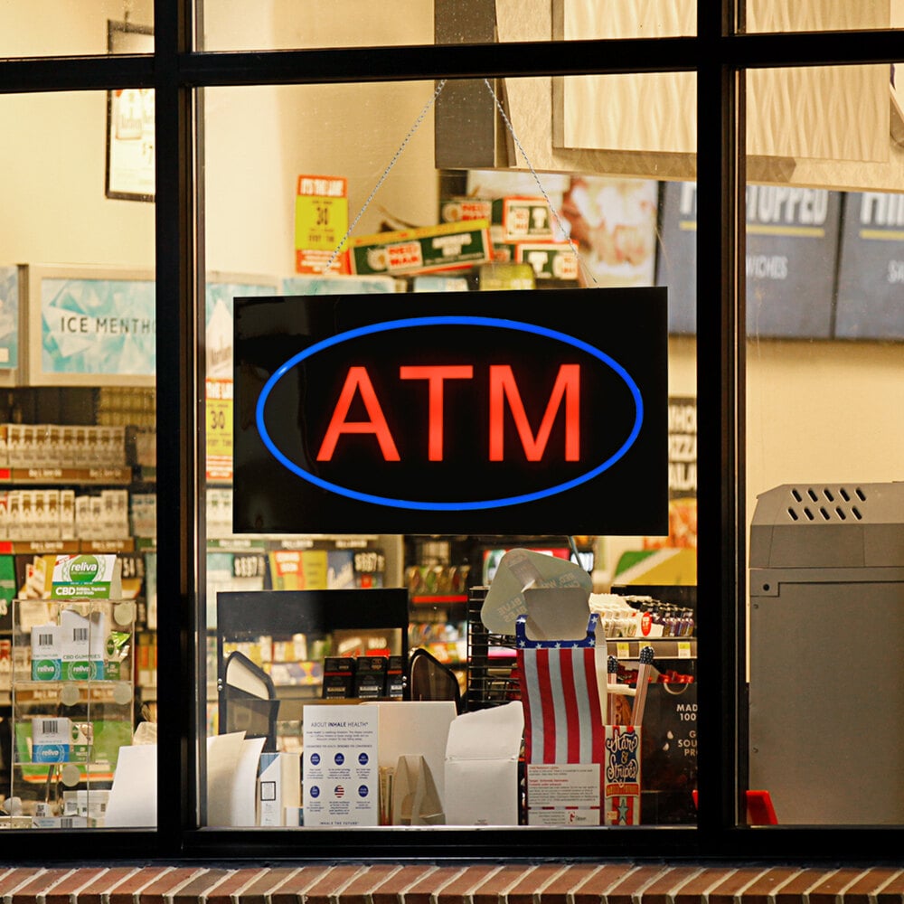 Choice 19" x 10" LED Solid Rectangular Blue and Red ATM Sign with Two ...