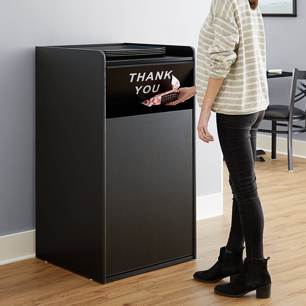 Restaurant Trash Receptacle with "Thank You" Swing Door