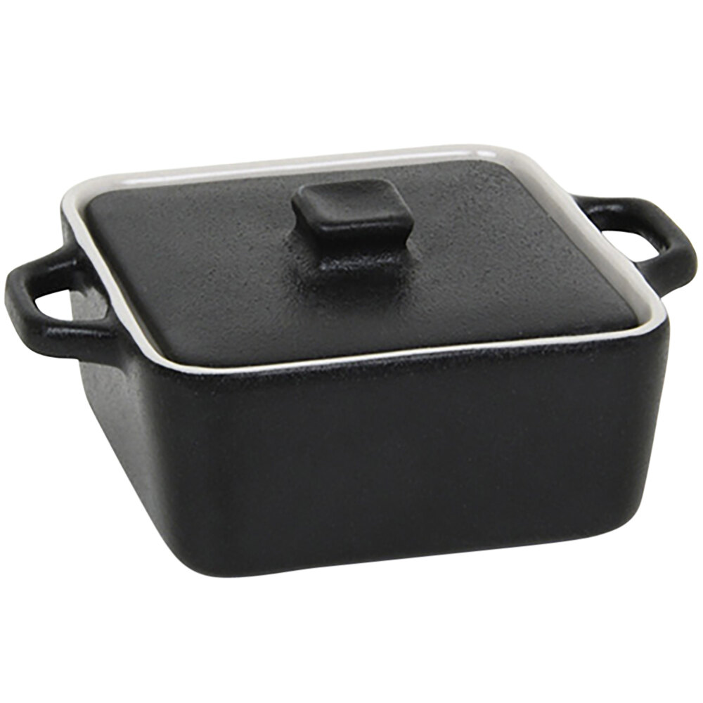 Front of the House DBO136BKC23 Kiln 8 oz. Black Square Stoneware ...