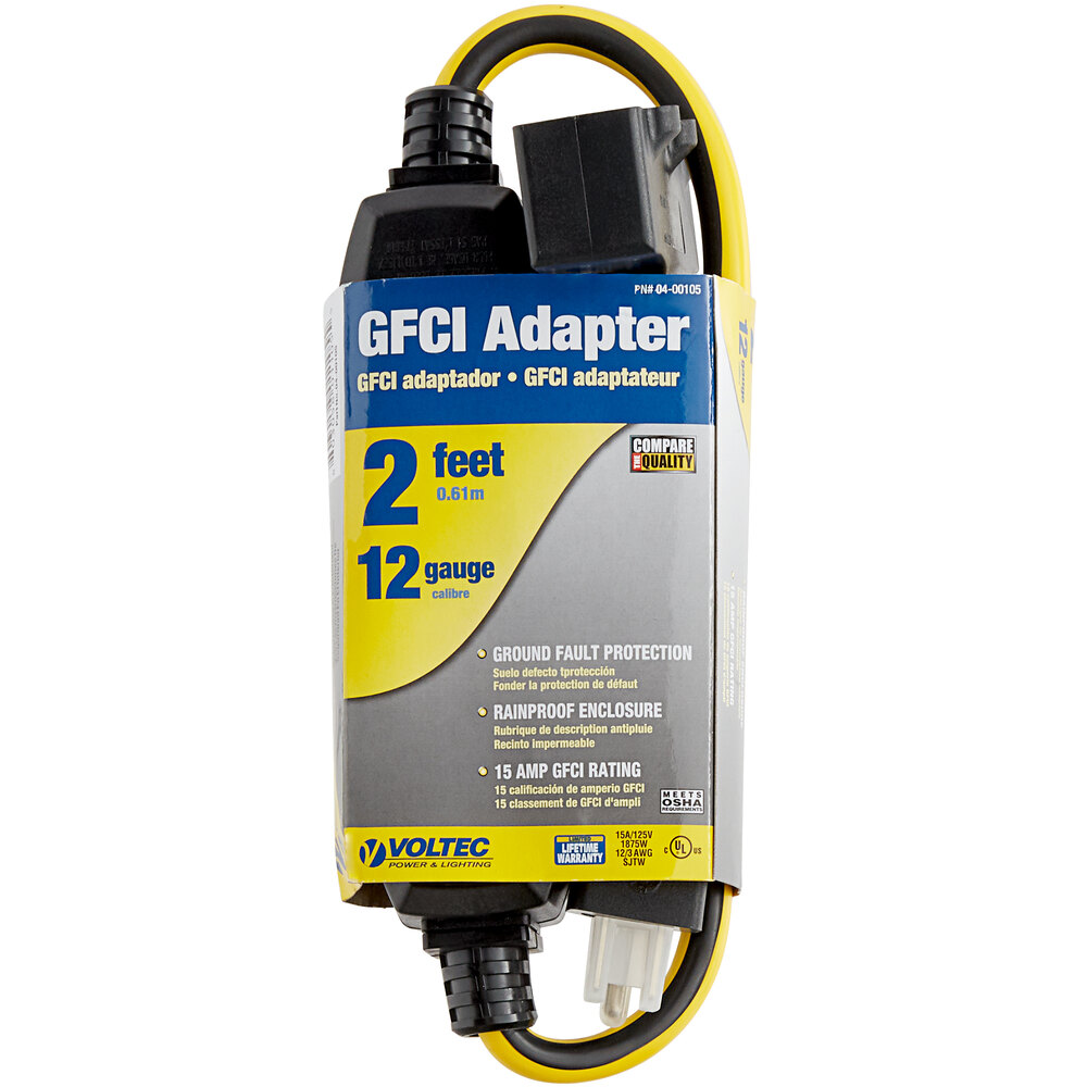 Voltec 04-00105 2' Black/Yellow 12/3 In-Line 15 Amp GFCI Power Cord ...