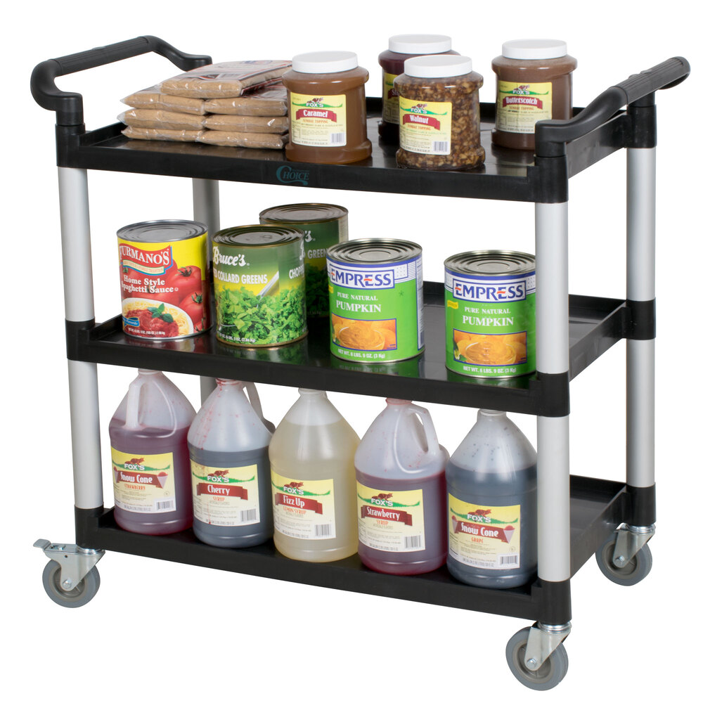 Choice 42" x 20" x 38" Black 3 Shelf Utility / Bussing Cart