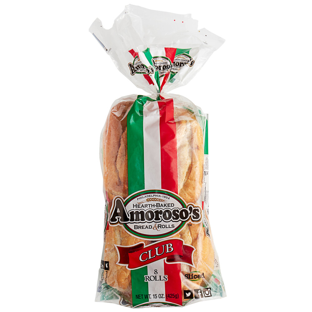 Amoroso's 8-Pack Philadelphia Hearth-Baked Sliced 6" Club Roll - 10/Case