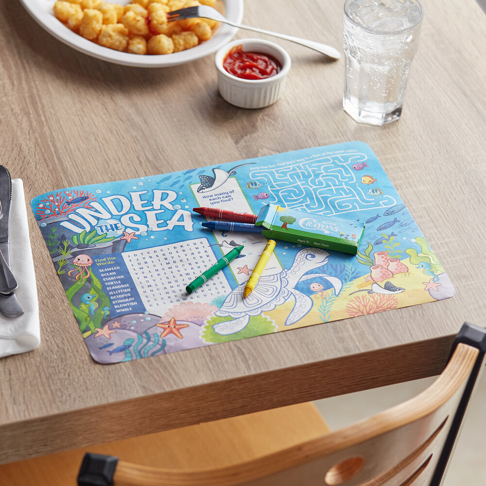 Choice 10" x 14" Kids Under the Sea Themed Interactive Placemat with 4 ...