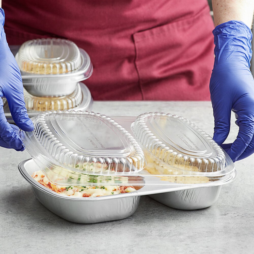 Choice 29 oz. 2-Compartment Silver Entree / Take-Out Pan with Separated ...
