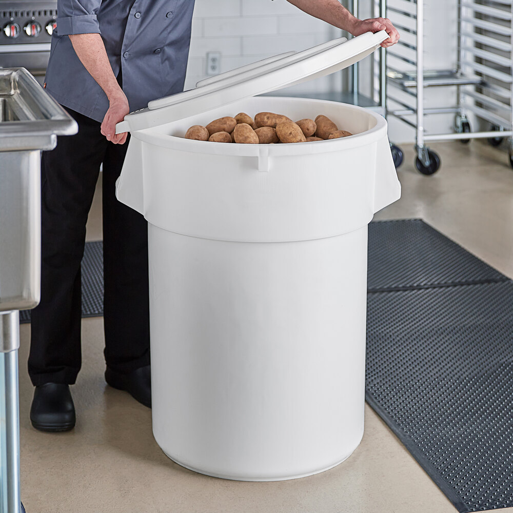 55 Gallon / 880 Cup White Round Ingredient Storage Bin with White Snap ...